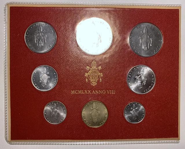 SERIE DIVISIONALE VATICANO 1970 VIII -PAPA PAOLO VI -8 MONETE in LIRE con 1 Arg. EUR 15,00 ...