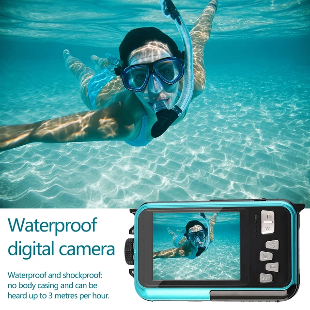 WATERPROOF UNDERWATER CAMERA Dual Screen HD 48MP Digital Camera (Blue ...