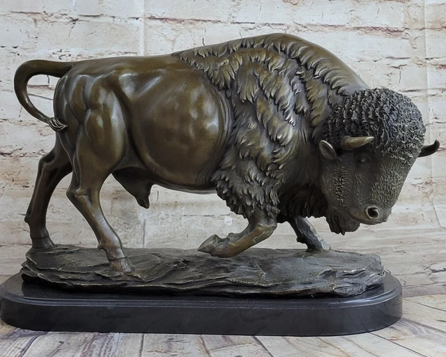 LARGE AMERICAN BUFFALO Bison Art Deco Sculpture Marble Base Figurine ...