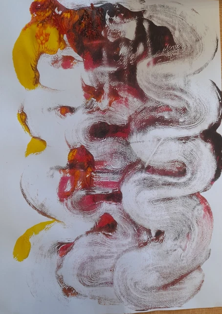 TABLEAU SIGNÉ EMERY: "Eve et la tentation" 25 cm/ 34 cm abstrait ...