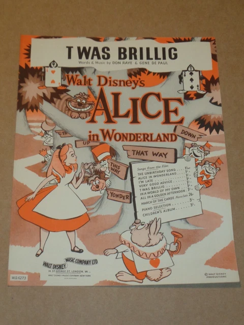 WALT DISNEY'S ALICE In Wonderland 1951 film sheet music (4) £20.00 ...