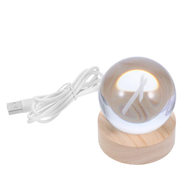 CRYSTAL BALL: GLASS Led Night Light With Wood Stand - 60mm Clear £17.79 ...