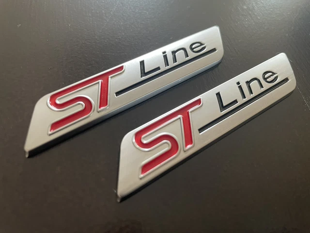 WING PAIR ST LINE METAL BADGE matte silver/chrome & Red FORD FIESTA ...
