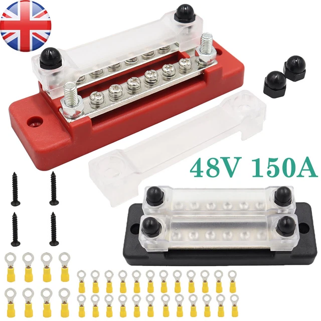 POWER DISTRIBUTION BLOCK Heavy Duty Bus Bar Box M6*4 Terminal Studs 48V 150A New £12.99 ...