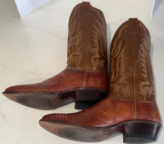 VINTAGE JUSTIN BOOTS Brown Lizard Cowboy Boots Style 8301 Usa Made Men ...
