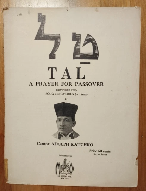 SELTENE 1929 N.Y. Jüdische Hebräische Noten - Tal, Passahgebet EUR 36 ...