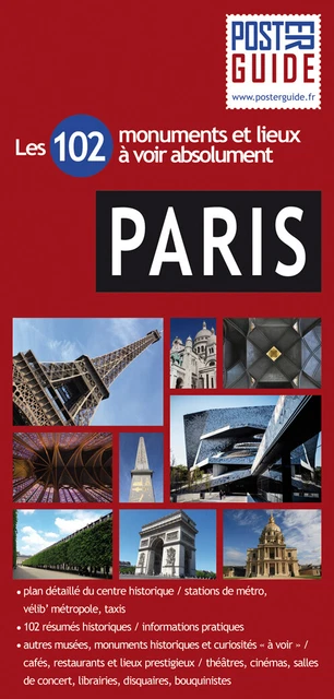 PARIS POSTER GUIDE PLASTIFIE Les 102 monuments et lieux tourisme ...