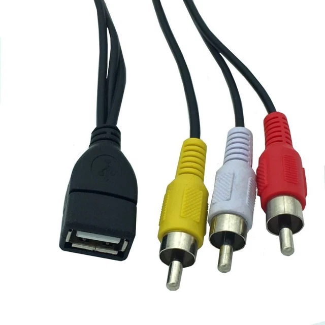 MALE TO FEMALE Audio Video Cord USB to 3 RCA Cable AV Composite Adapter ...