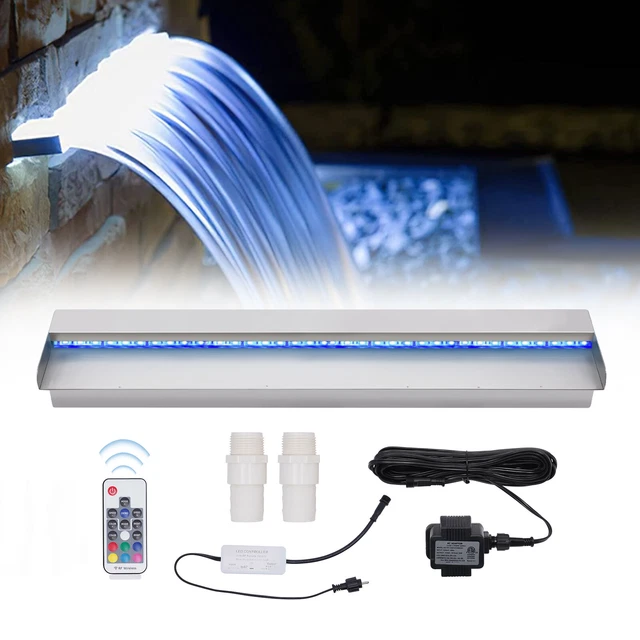 24INCH WATERFALL SPILLWAY Pool Fountain Cascade w/ SMD LED Light Strip ...