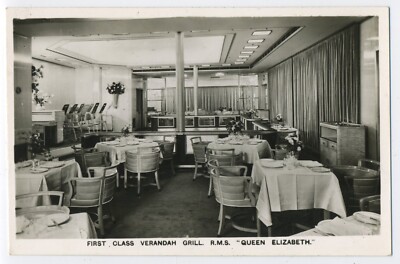 RMS QUEEN ELIZABETH First Class Verandah Grill Real Photo Steamship ...