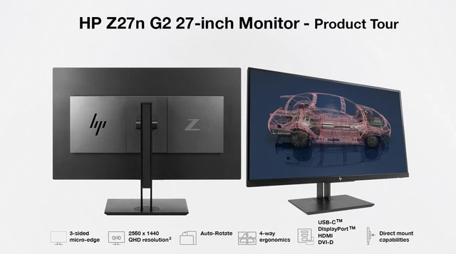 GENUINE HP Z27N G2 27 INCH QHD (2560 x 1440 @60HZ) LED MONITOR WITH ...