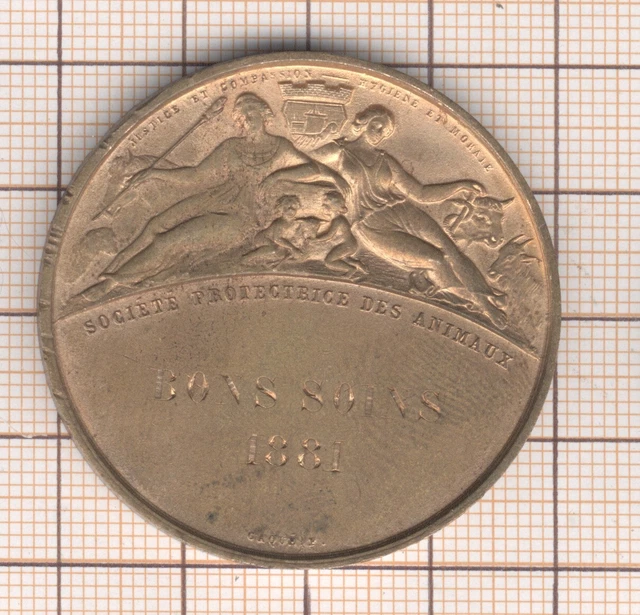 MÉDAILLE SOCIÉTÉ PROTECTRICE des animaux Bons Soins 1881 Prévot Jean Palefrenier EUR 33,00 ...