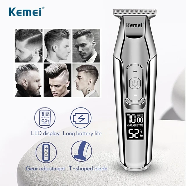 TONDEUSE À CHEVEUX pour hommes KEMEI tondeuse à barbe professionnelle outils rechargeable LCD ...