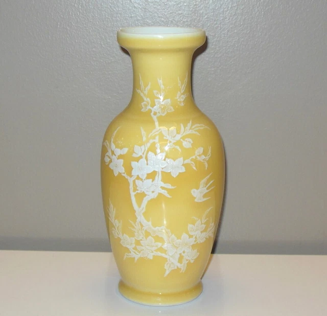 QING CHINESE YELLOW Glaze Porcelain VASE Enamel Painting Prunus Tree ...