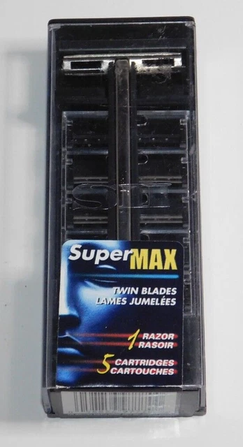 VINTAGE NOS SUPER-MAX 5 Twin Blade Cartridge Pack w/ Razor Disposable ...