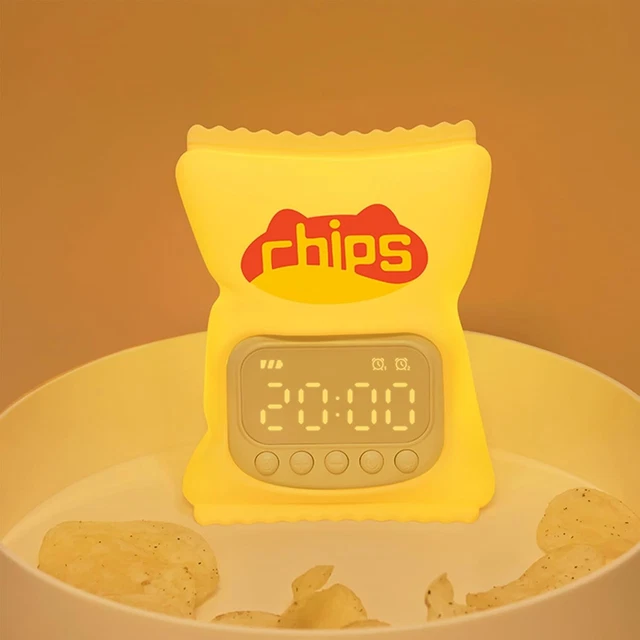 POTATO CHIP ALARM Clock W/Night Light Table Lamp USB Rechargeable for ...