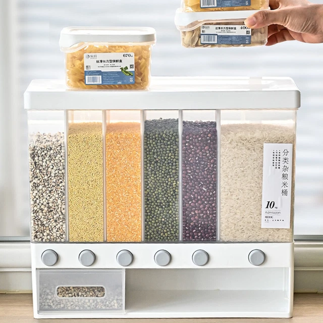 MOISTURE-PROOF 6-GRID CEREAL Dispenser Airtight Rice Dispenser Grain ...