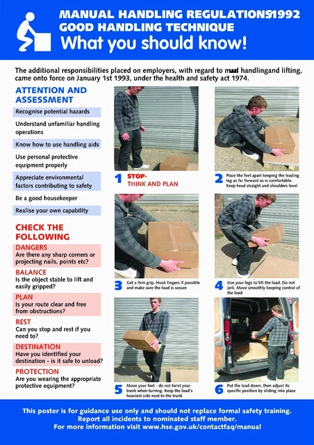 HEALTH AND SAFETY Manual Handling A2 POSTER / SIGN Ref: HS102 420 x ...