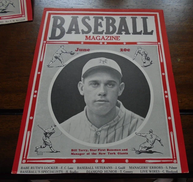 BASEBALL MAGAZINE front cover page Bill Terry and inside photo Monte ...