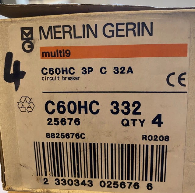 3P MINI CIRCUIT Breaker 25676-MG Merlin Gerin C60HC-C32 32A C-Curve 6 New &Boxed £60.00 ...