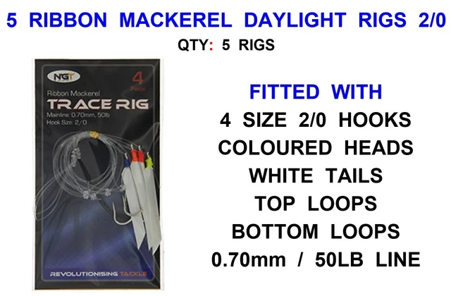 5 NGT RIBBON Mackerel Daylight Rigs 4 Hook 2/0 Sea Fishing Line Lures ...