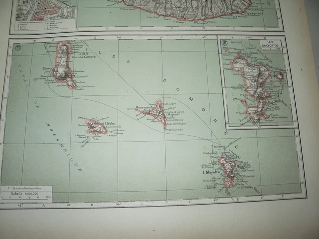 CARTE MAP ILES De La Reunion Et Comores Mayotte Anjouan Moheli 1929 EUR ...