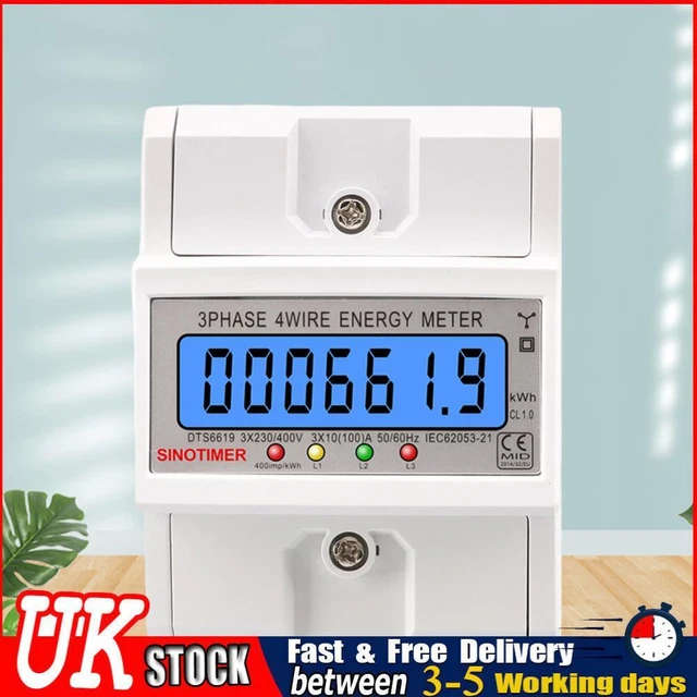 UK 100A 3 Phase 4 Wires Energy Meter KWh Meter Power Consumption ...