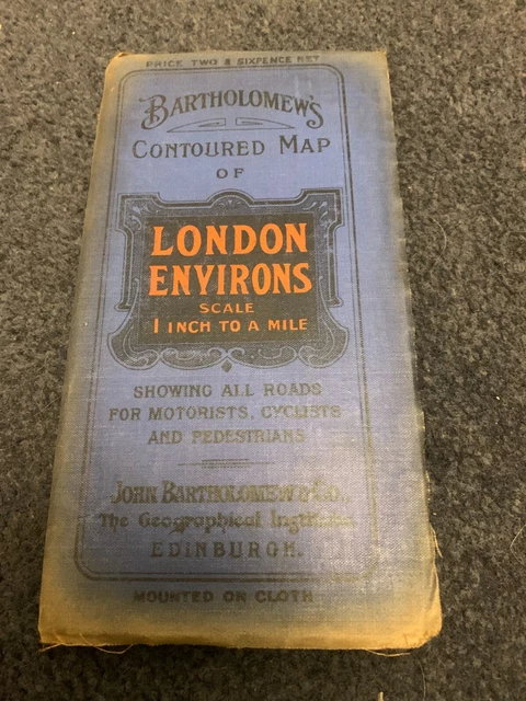 VINTAGE BARTHOLEMEW'S CONTOURED Map of London Environs 1": 1 mile £2.00 ...