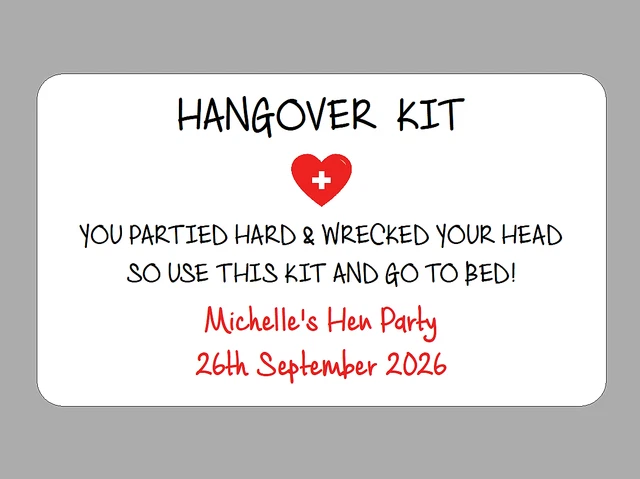 FUN HANGOVER KIT Stickers Hen Party Birthday Survival Kit Labels for ...