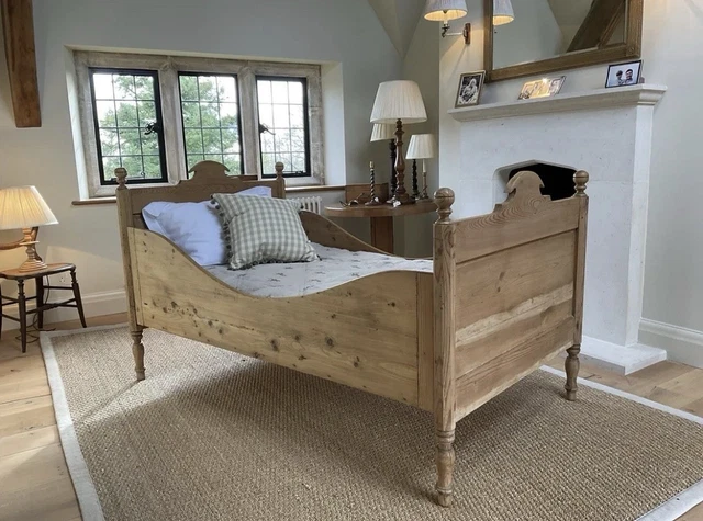 ANTIQUE SINGLE SLEIGH Wooden Bed Frame, Light Wood Tone, Headboard ...