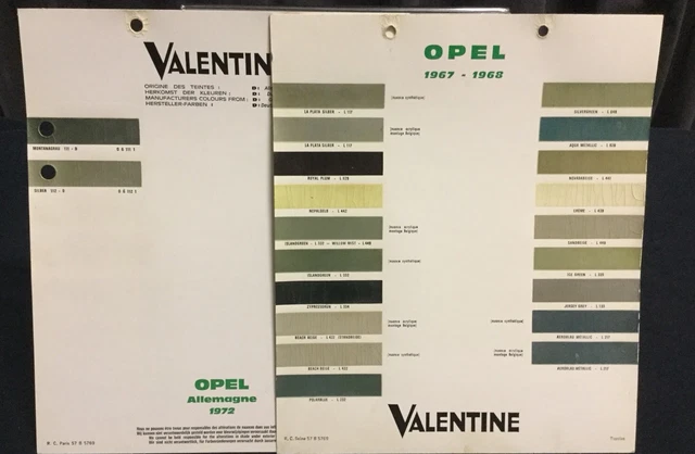 RARE LOT VALENTINE Colors 1967-68 Opel GT Kadett Olympia Commodore £16. ...