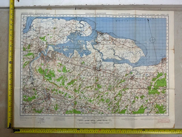 ORIGINAL WW2 BRITISH Army OS Map of England - War Office - Chatham ...