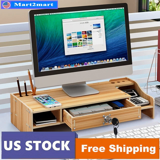 WOOD MONITOR RISER with Drawer Computer/Laptop/PC Stand for Desk ...