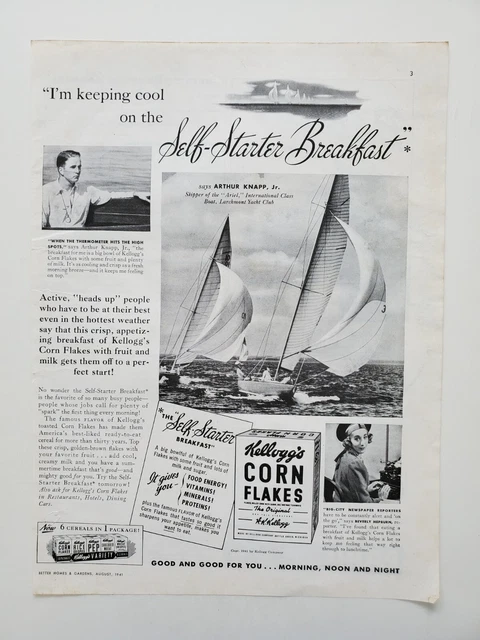 KELLOGG'S CORN FLAKES Cereal Reporter Ariel Yacht Captain 1941 Stampa ...