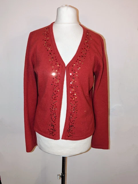 VINTAGE LAURA ASHLEY Cardigan Lambswool And Angora Red Sequin Christmas Medium £24.99 - PicClick UK
