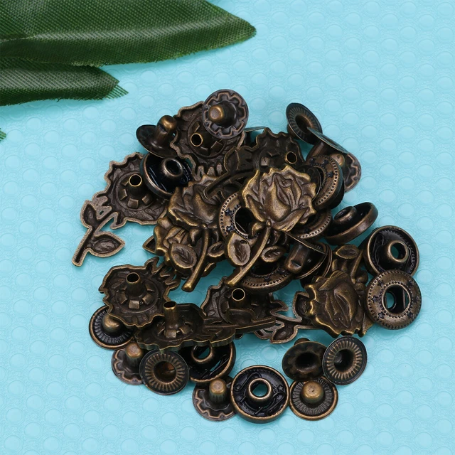 BRONZE 3D FLOWER Snap Button Fastener for DIY Clothes and Bags (10 Sets ...