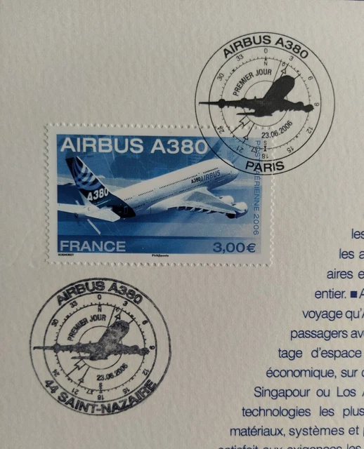 FIRST DAY INSERT air postage stamp Airbus A380 No. 69 obliterated Paris ...