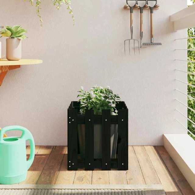 2050157 FIORIERA GIARDINO a Recinzione Nera 40x40x40 cm Massello Pino ...