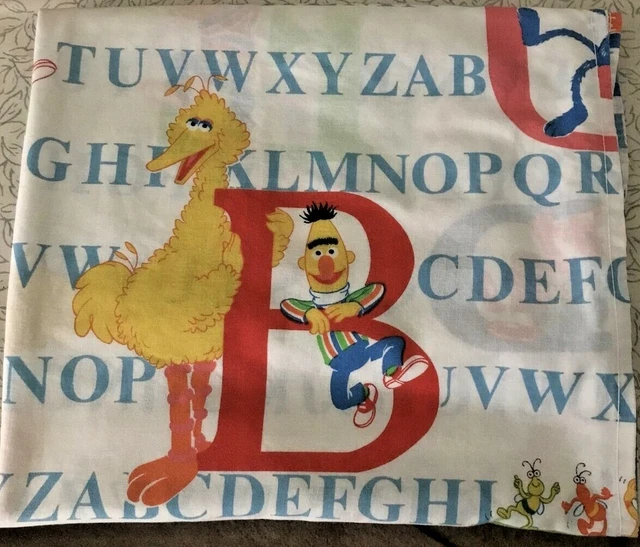 VINTAGE SESAME STREET Muppet Character Alphabet ABC Twin Flat Bed Sheet ...