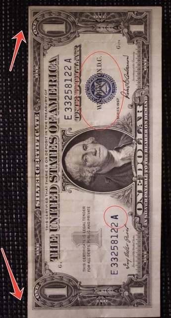 1957 ONE DOLLAR Bill; Error; Miscut; Offset; Misaligned at edge on ...