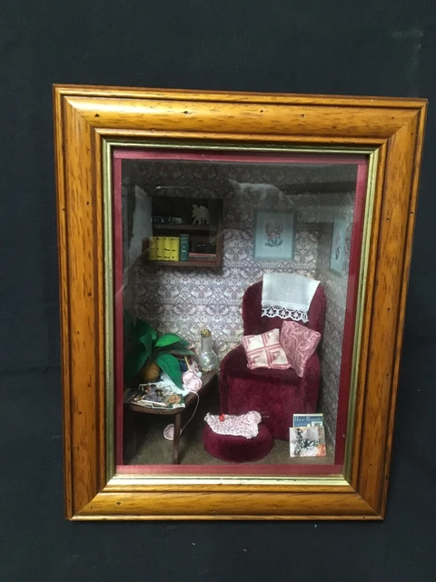 TABLEAU EN 3D en bois diorama déco coin salon vintage vitre de ...