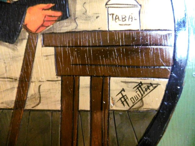 FOUILLEN PAUL ASSIETTE PYROGRAVURE Bois gravé Breton Tabac Pipe Costume ...