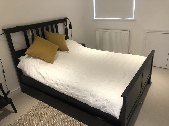 USED IKEA HEMNES double bed frame with mattress and 4 under bed storage ...