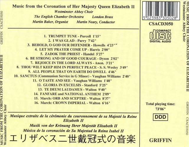 MUSIC FROM THE Coronation Of Her Majesty Queen Elizabeth Ii New Cd $22. ...