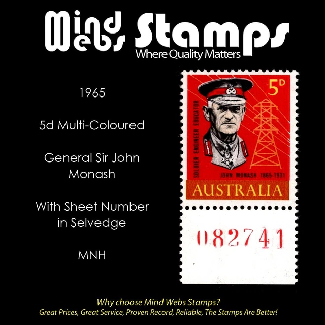 AUSTRALIAN PRE-DECIMAL STAMPS, 1965 5d Sir John Monash, with SHEET ...