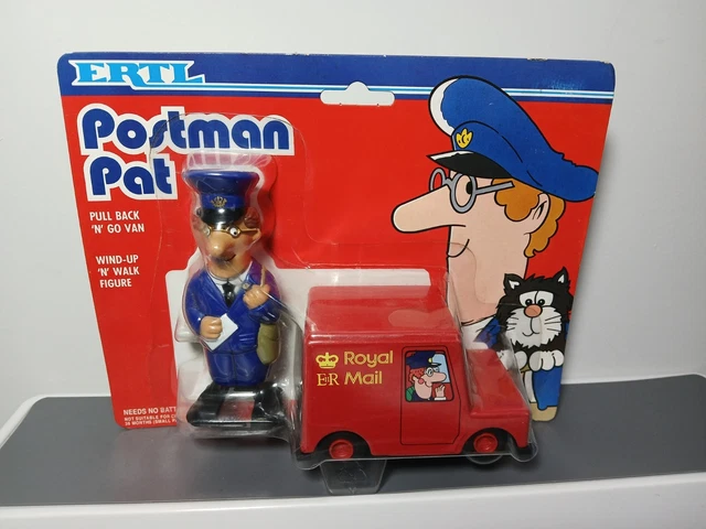 VINTAGE ERTL 1984 Postbote Pat PULL BACK Van & WIND UP N WALK FIGUR ...