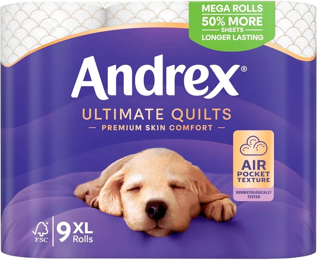 ANDREX ULTIMATE QUILTS 9 Mega Toilet Rolls = 13.5 Standard Toilet Rolls ...