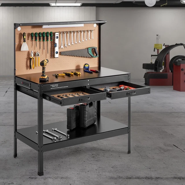 GARAGE WORKBENCH WITH Tool Pegboard 4-Ft Work Table w/Power Outlets ...