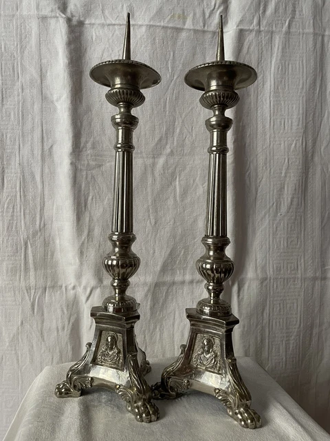 PAIRE DE PIQUE cierge en métal argenté, XIXe siècle. EUR 100,00 ...
