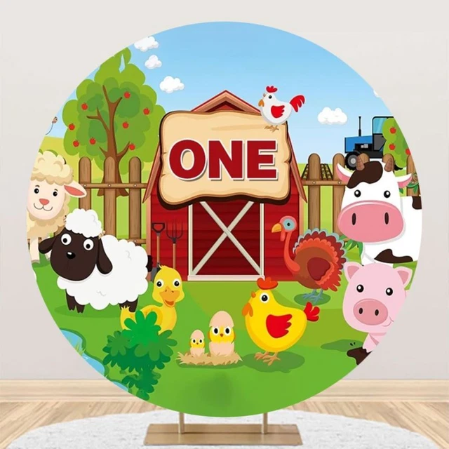 ROUND FARM ANIMALS Backdrop Baby Shower One 1st Birthday Party Photo ...